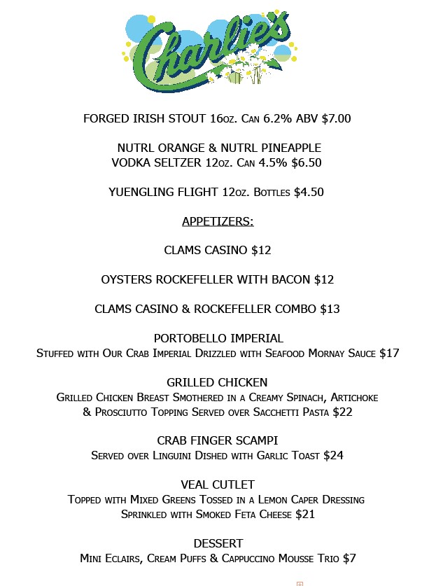 Restaurant Menus | Charlie's Bar and Restaurant