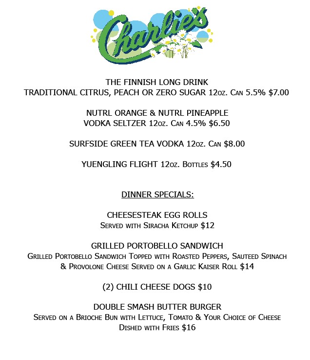 Restaurant Menus | Charlie's Bar and Restaurant