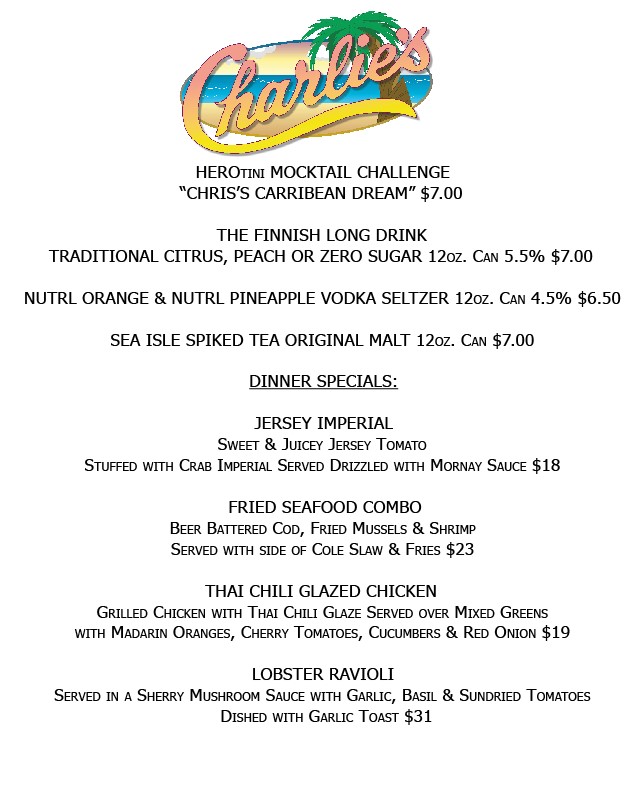 Restaurant Menus | Charlie's Bar and Restaurant