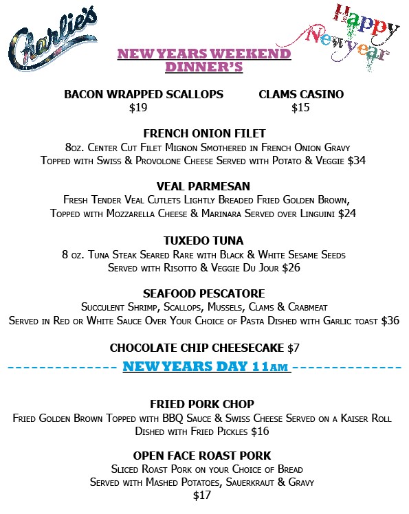 Restaurant Menus | Charlie's Bar and Restaurant